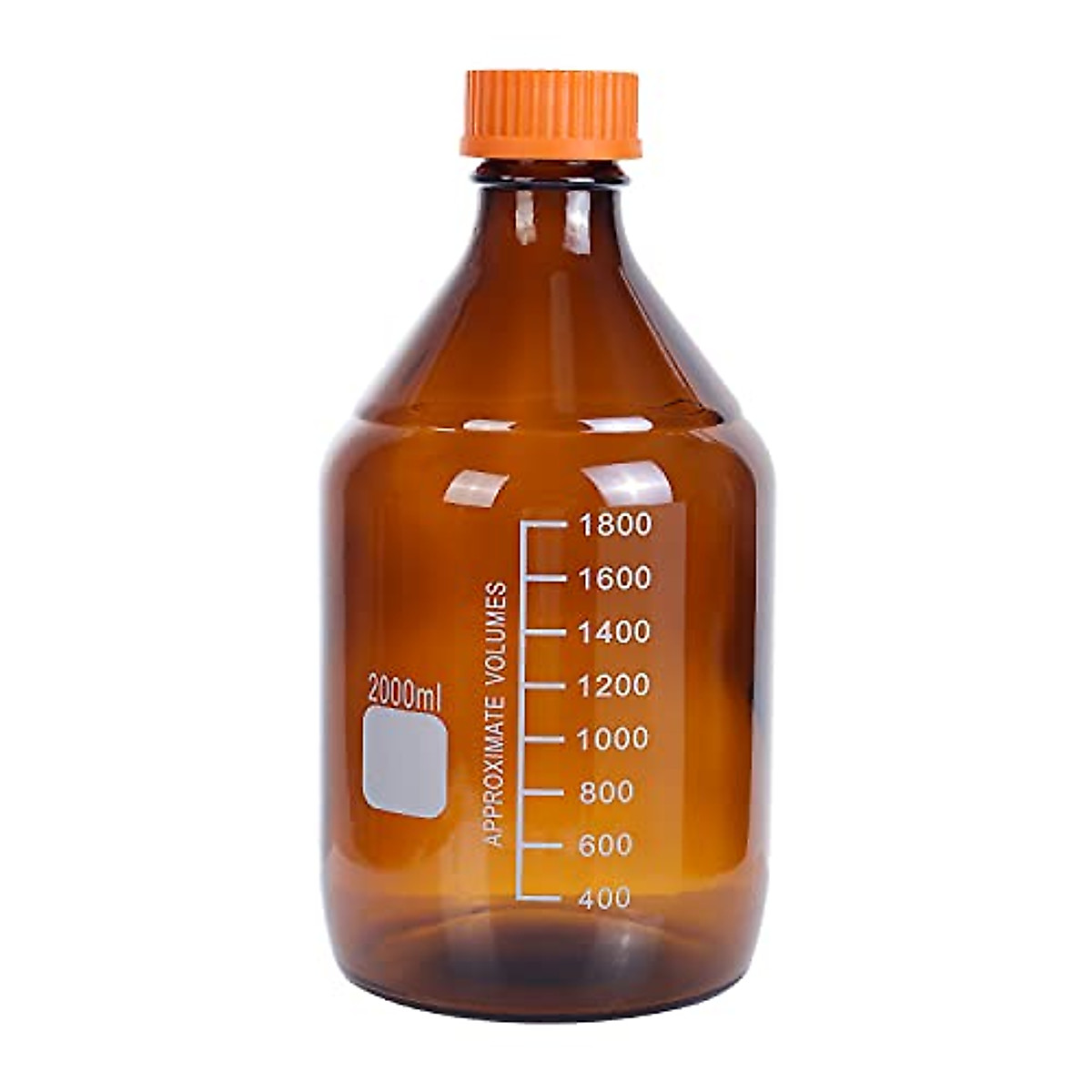 Pastein One Piece 2 Liter Amber Borosilicate Glass Graduated Round 2000ml Lab Reagent Media/Storage Bottle With GL45 Orange Screw Cap