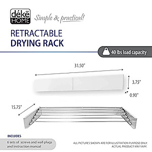 Wall mounted retractable clothing drying rack. Foldaway clothes rack. Collapsible folding hung indoor & outdoor. Space saver compact wall mount design. Foldable Hanging Racks for Laundry room (white)