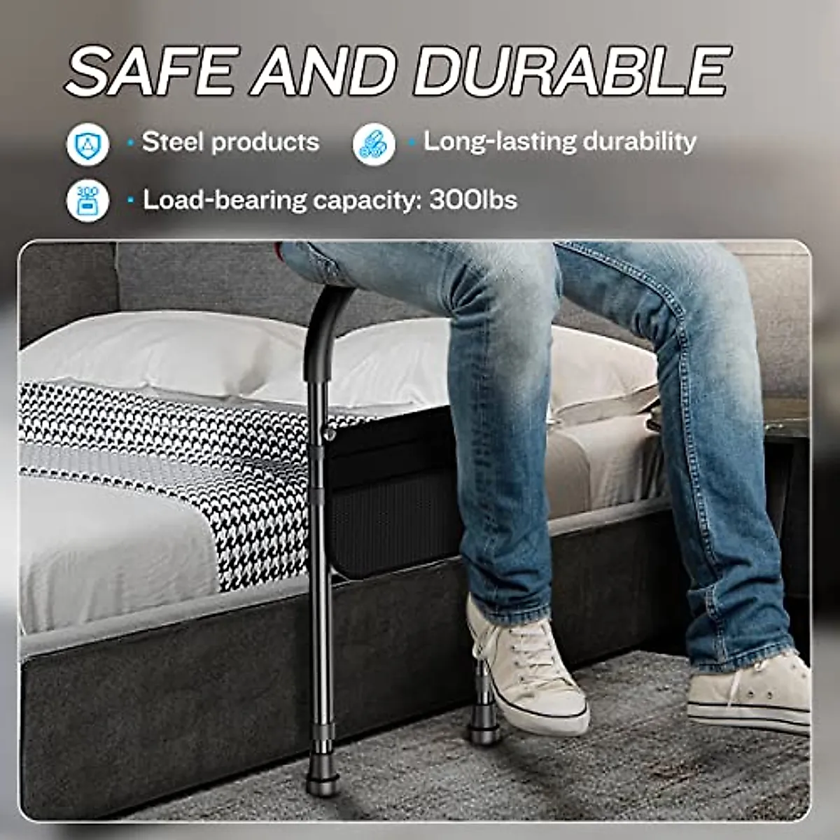 Hearvo Bed Rail - Bed Rails for Elderly Adults -with Storage Pocket & Anti Slip armrest - Bed Railings for Seniors & Surgery Patients - The Bed Cane Fits Any Bed