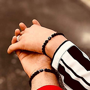 XIA YAN 6mm Black Onyx and White Howlite Handmade Letter Beads Bracelets for Women Men Initial Bracelets Gifts for Women Men (Couples Bracelets,Friendship bracelets)