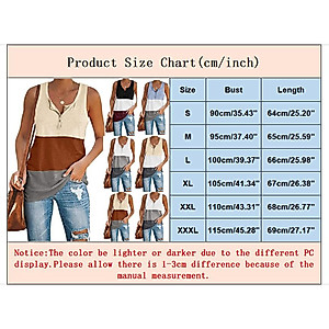 HMing Womens Henley Tank Tops Summer Sleeveless V Neck Contrast Color Casual Shirts Basic Blouses Vest with Buttons
