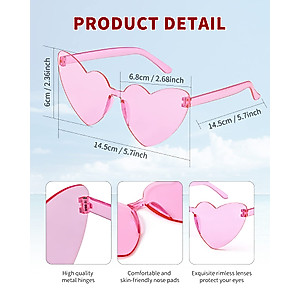 Dllween Green Heart Shaped Sunglasses Rimless Heart Sunglasses Colorful Heart Glasses for Women Party Favor, 8 Pairs