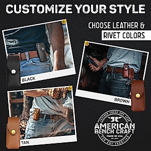 American Bench Craft Leather Multitool Sheath fits Leatherman Wingman, Sidekick, Reber, Rev, Fuse | Riveted Leatherman Case for Belt | Premium Full Grain Leather Sheath/Holster with Brass Snap - Black