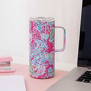 Lilly Pulitzer 16 Oz Travel Mug with Handle and Lid, Stainless Steel Insulated Coffee Tumbler, Double Wall Metal Cup, Seaing Things