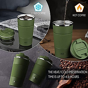 HASAGEI Travel Mug, Insulated Coffee Cup with Leakproof Lid - Vacuum Insulation Stainless Steel for Hot and Cold Water Coffee and Tea (green 380ml)