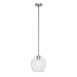 Catalina 9" Modern Clear Glass Round Mini Pendant Ceiling Light, Brushed Nickel