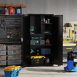 DHMAKER Metal Garage Storage Cabinet with 2 Doors, 72" Tall Locking Steel Storage Cabinet with Adjustable Shelves, Utility Storage Cabinet with Lock for Garage, Office, Home (Black)