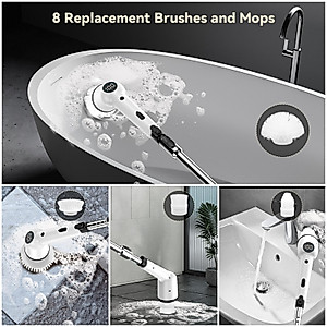Electric Spin Scrubber - IMAXTOP Cordless Cleaning Brush with 8 Replaceable Heads, Shower Cleaner with Long Handle, Bathroom, Grout, Tub, Floor, Kitchen Cleaner