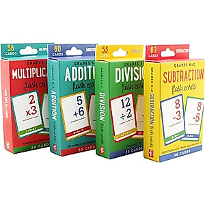 Essential Math Flash Cards Set - Addition, Subtraction, Multiplication, and Division (4 pack set)