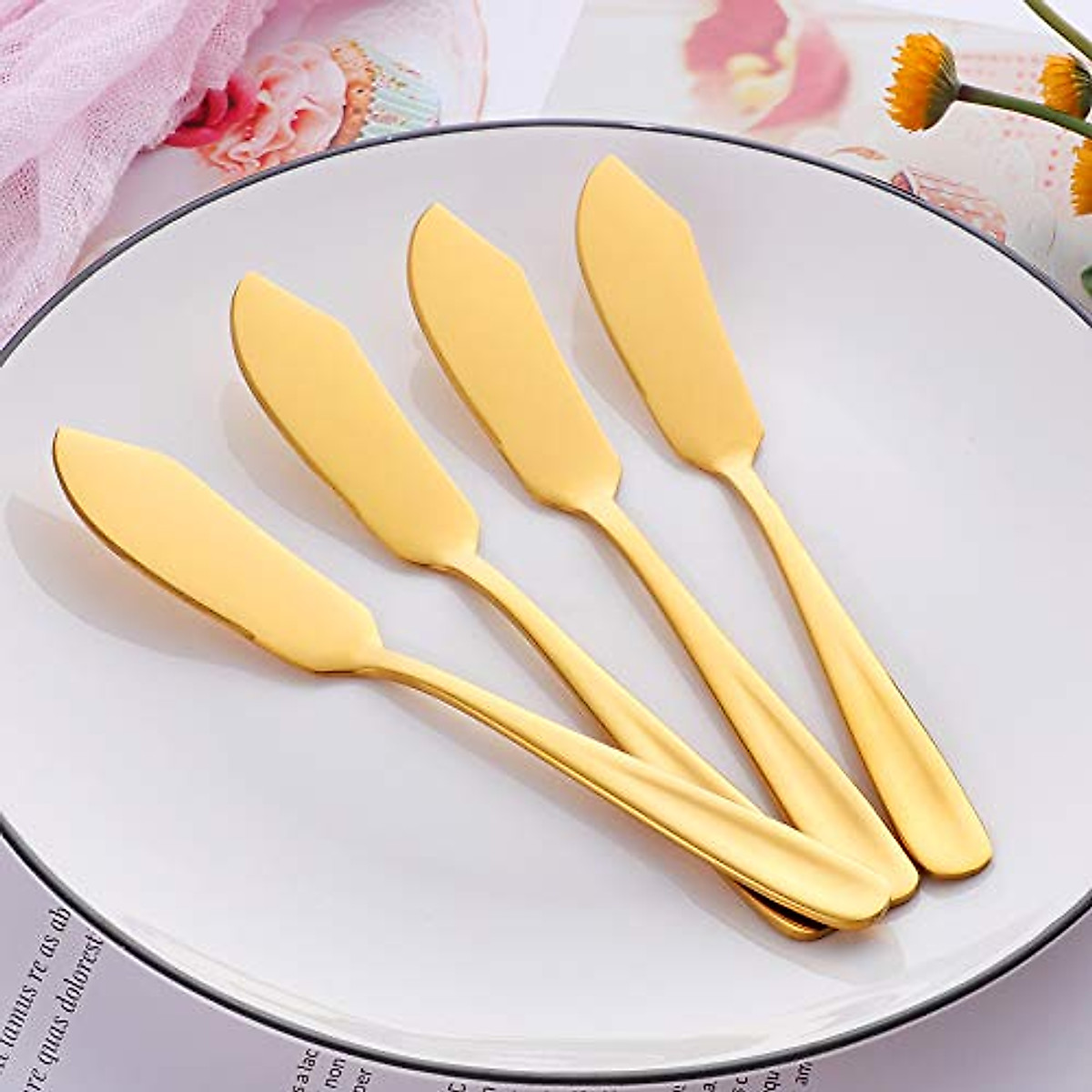 Bisda Stainless Steel Cheese Dessert Knives, Set of 6, Breakfast Butter Knife, Slicer Sandwich Spreader(Gold)