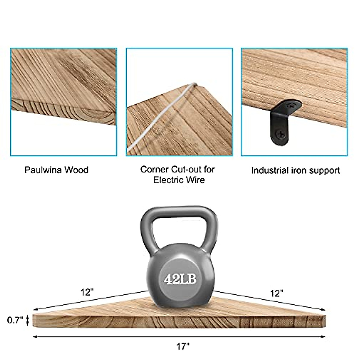 Joiishom Corner Wall Shelf Set of 3, Floating Corner Shelves for Wall, Rustic Wood Wall Storage Display Shelves for Living Room Bedroom Bathroom Kitchen (Carbonized Wood)