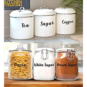 Kitchen Pantry Food Organization Clear Labels: 102 Attractive Gloss Artistic Preprinted Water Resistant Label Set to Organize Storage Containers, Jars & Canisters w/Extra Write-on Stickers