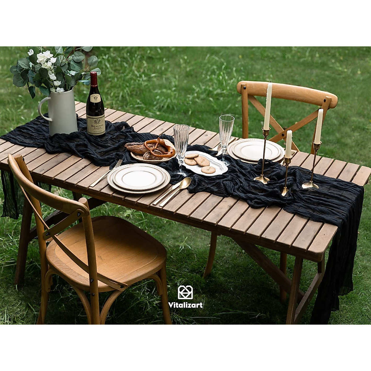 Vitalizart Cheesecloth Table Runner 10ft Gauze Boho Rustic Black Cheese Cloth Table Runner for Wedding Bridal Shower Fall Thanskgiving Decoration 120 Inches