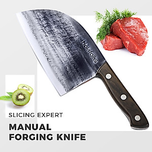 HolaFolks Serbian Chef Knife, Anti-Rust Oil Coating Kitchen Cooking Knife with Sheath, Dividing Knife Hand Forged High Carbon Steel Butcher Knife for Home Kitchen Restaurant Cooking Camping