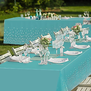 3 Pieces Teal Blue and Silver Dot Tablecloth Plastic Confetti Rectangle Disposable Table Cover for Birthday Wedding Baby Shower Engagement Anniversary Bachelorette Party, 54 x 108 Inch