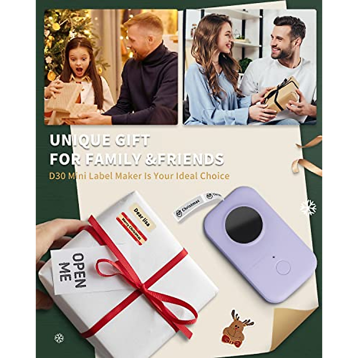 Memoqueen D30 Label Maker Thermal Mini Label Printer-Bluetooth Portable Label Maker Machine with Tape,Labeler Compatible with Phomemo D30 iOS&Android, Easy to Use for Home Office Organization,Purple