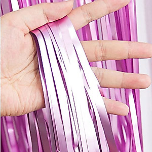 Boopati 3.2x6.5 ft Pink & Rose Red Metallic Tinsel Foil Fringe Curtains for Barbie Theme Party Girl Birthday Baby Shower Photo Backdrop Decorate,4 Packs