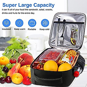 Hsmienk Lunch Box for Men, Large Lunch Bag for Adults Water Resistant Insulated Lunch Bag, Reusable Lunch Box Portable Lunchbox Tote Bag with Adjustable Shoulder Strap for Office Work, Black