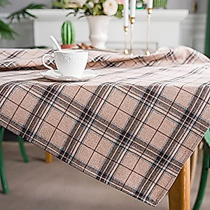 Neelvin Rustic Rectangle Plaid Thick Tablecloth Cotton Linen Table Linens Tablecloths Waterproof Wrinkle Free Table Cover for Kitchen Dinning,55"x87",6-8 Seats