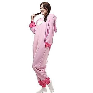 KIGUZAN Pink Stitch Onesie Costumes for Women Men Adult Unisex Halloween Party Christmas Animal Pajamas Small