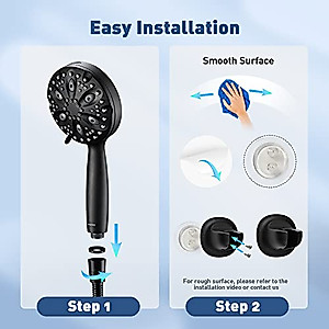 Shower Head-WaterSong 7 Settings+Build in Power Wash Handheld Spray with 6.5ft Stainless Steel Hose/Adjustable Mount for Luxury Bath Massage Spa, One Button Switch to Ejction Mode, Matte Black