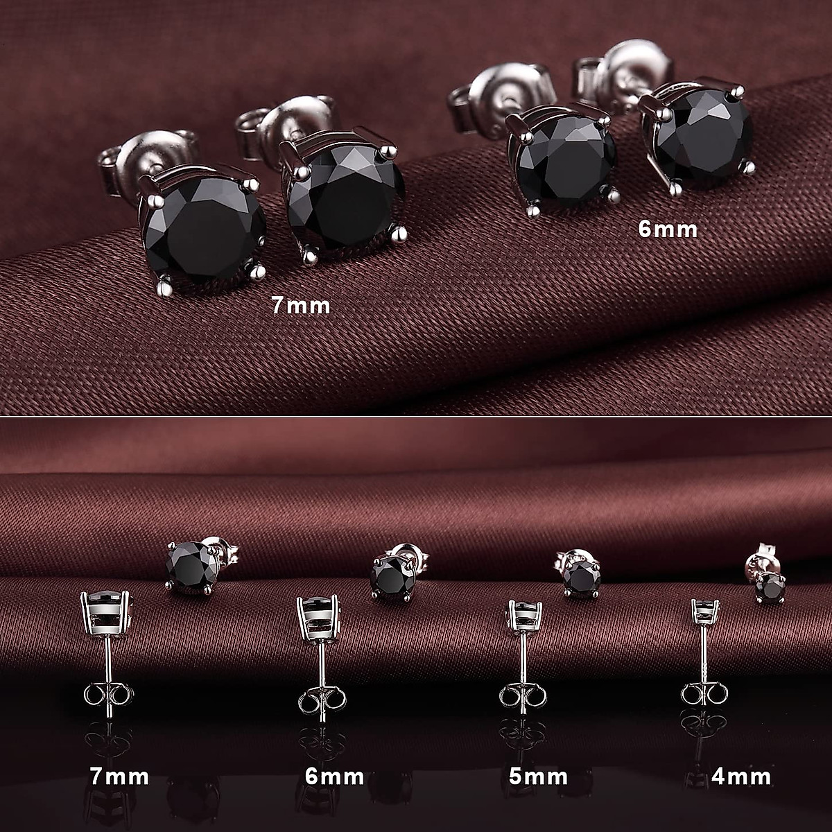 Black Stud Earrings Black Cubic Zirconia Earrings Fake Black Diamond Earrings Women Black Earrings Studs 6mm Black CZ Earrings Black Stone Earrings for Women Silver Black CZ Stud Earrings for Women