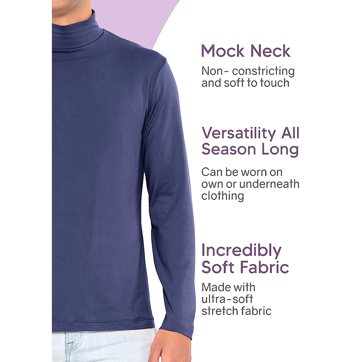 STRETCH IS COMFORT Men's Mock Neck Short SleeveTurtleneck White Large