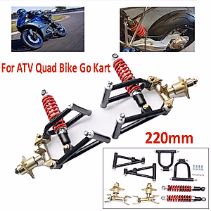 DOONARCES 220mm Front Suspension Upper/Lower Swingarm Kit Go Kart Front Suspension Swingarm Assembly Fit ATV Go Kart Buggy Quad Bike 3 Holes, Black+Red
