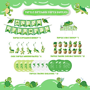 Chilfamy Turtle Party Decorations, Cute Turtle Party Supplies with Birthday Banner, Hanging Swirls, Green Turtle Baby Cake Toppers, Balloons for Kids Animal Theme Baby Shower, Birthday Party Decors