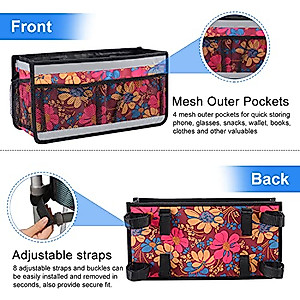 supregear Walker Basket, Large Capacity Walker Organizer Bag with 4 Mesh Pockets and Reflective Stripe Hook & Loop Design Storage Bag for Walker Carry Accessories, Floral