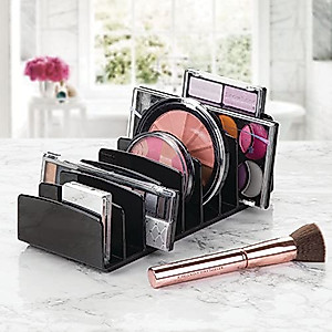 mDesign Plastic Divided Cosmetic Palette Organizer with 9 Sections - Makeup Storage for Bathroom Vanity, Cabinet, Drawer - Holds Eyeshadow, Blush, Powder - Lumiere Collection - Black
