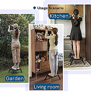 BONTEC One Step Stool, Portable Folding Metal 1-Step Steel Ladder Stool, 330lbs Capacity Foldable Wide Single Black Foot Stool for Adults or Children in Kitchen Toilet RV Camping Office