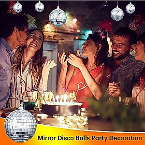 RHM 37Pcs Mirror Disco Ball Hanging, Glass Disco Ball Decor with Rope Silver Disco Party Decorations Suitable for Christmas/Birthday/Wedding/Family Party Decoration (1.9inch, 3.14inch, 3.9inch)