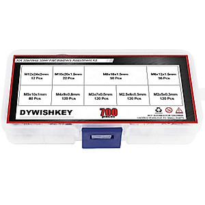 DYWISHKEY 700 Pieces 9 Sizes Stainless Steel Flat Washers Assortment Kit (M2 M2.5 M3 M4 M5 M6 M8 M10 M12)