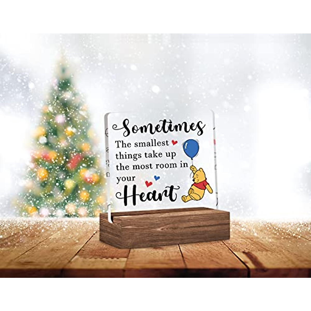 Inspirational Funny Winnie The Pooh Clear Desk Decorative Sign with Wood Stand, Home Bedroom Office Positive Plaque Decor Sign for Friend, Sister, Coworkers Birthday Gift