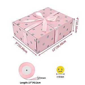 Rempry 12x9x4 Inches Large Gift Box 18 Pack, Pink Polka Dot Gift Box with Lids, Cardboard Gift Boxes for Women Presents, Birthday, Party Favor, Wedding, Christmas, Halloween