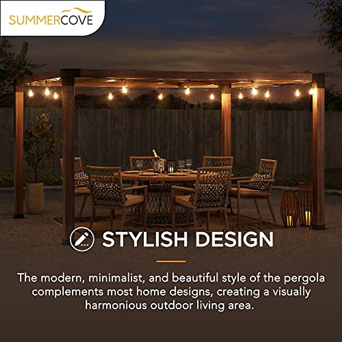 Sunjoy Outdoor Pergola 10 x 12 ft. Steel Frame Pergolas with Nature Wood Grain Finish for Patio, Garden and Backyard Activities by SummerCove