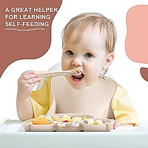 14 Pcs Baby Feeding Set Silicone Baby Led Weaning Feeding Supplies, Suction Bowl Crab Shape Divided Plate Adjustable Bib Soft Spoon Fork Snack Cup with Lid Drinking Cup, Toddlers Self Eating Utensil