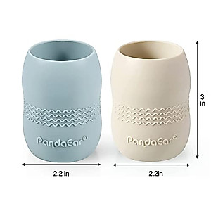 PandaEar Silicone Baby Feeding Set| 2 Divided Suction Plate + 2 Suction Bowl + 2 Tiny Cup with 2 Spoons| Baby Led Weaning Supplies Self Feeding Utensils