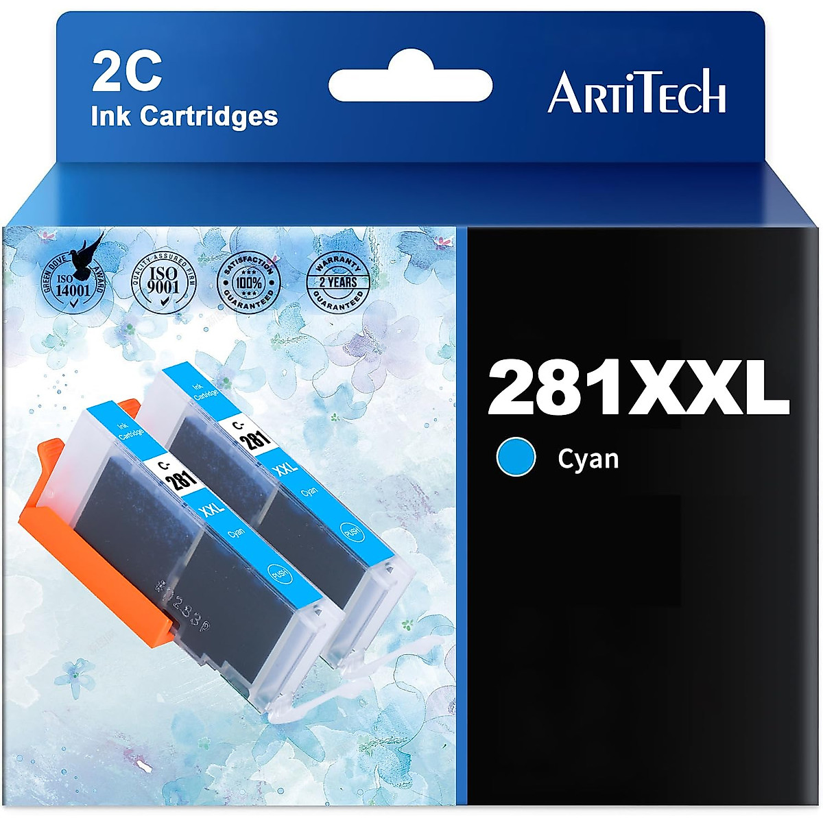 ARTITECH Replacement for Canon CLI-281 CLI-281 XXL CLI 281 Cyan Compatible Ink Cartridges Use for PIXMA TS9120 TR7520 TR8520 TS6120 TS6220 TS8120 TS8220 TS9520 TS6320 TS9521C Printer, 2 Pack CLI281 C