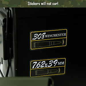 Aolamegs Pistol Ammo Can Sticker Set - .22 LR .45 AUTO 9MM Luger .357 Mag .40 S&W .380 AUTO Ammo Caliber Sticker, Black Bullet Pattern Vinyl Decal Ammo Can Labels for Box Case（6 Varieties/30 Pack)