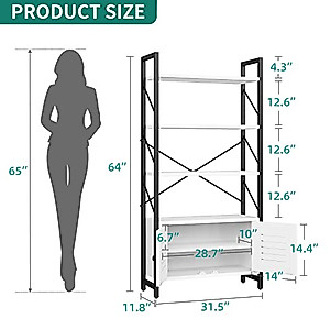 YITAHOME Bookshelf with Storage Cabinet, 6 Open Shelves and Bookcase with Door, Modern Standing Shelf Organizer for Living Room, Kitchen, Home Office, White