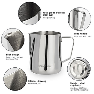 Milk Frothing Pitcher, 12 Oz Milk Frother Steamer Cup Stainless Steel Espresso Cup