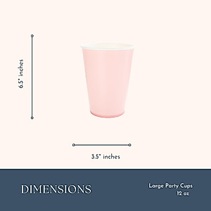 Bonjour Fete Light Pink Premium Paper Party Cups, | Disposable Cups For Baby Shower, Princess Theme, Bridal Shower, Happy Birthday Decorations | Party Supplies Decorations, Pack Of 8, 12oz