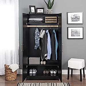 Prepac Elite 32" Storage Cabinet Closet, Black Storage Cabinet, Linen Cabinet, Wardrobe Cabinet with Hanging Rail and Shelves 24.5" D x 32" W x 65" H