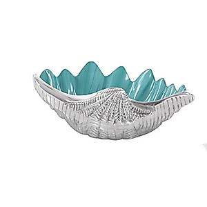 Deco 79 Metal Sea Life Shell Serving Bowl with Enamel Interior, 12" x 9" x 3", Silver