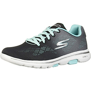 Skechers Women's Go Walk 5-Alive Sneaker, Black/Aqua, 8.5 M US