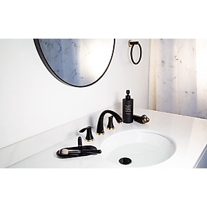 Black and Gold Bathroom Faucet 3 Hole, Lava Odoro 8 inch Widespread Bathroom Faucet 2 Handle Bathroom Sink Faucet Vanity Faucet with Drain Assembly Supply Line, BF405-GB