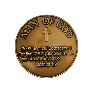 Lion of Judah, Man of God, Be Strong and Courageous, Antique Gold Plated, Challenge Coin, Joshua 1:10