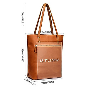 S-ZONE Women Vintage Genuine Leather Tote Bag Large Shoulder Purse Work Handbag (Cognac)